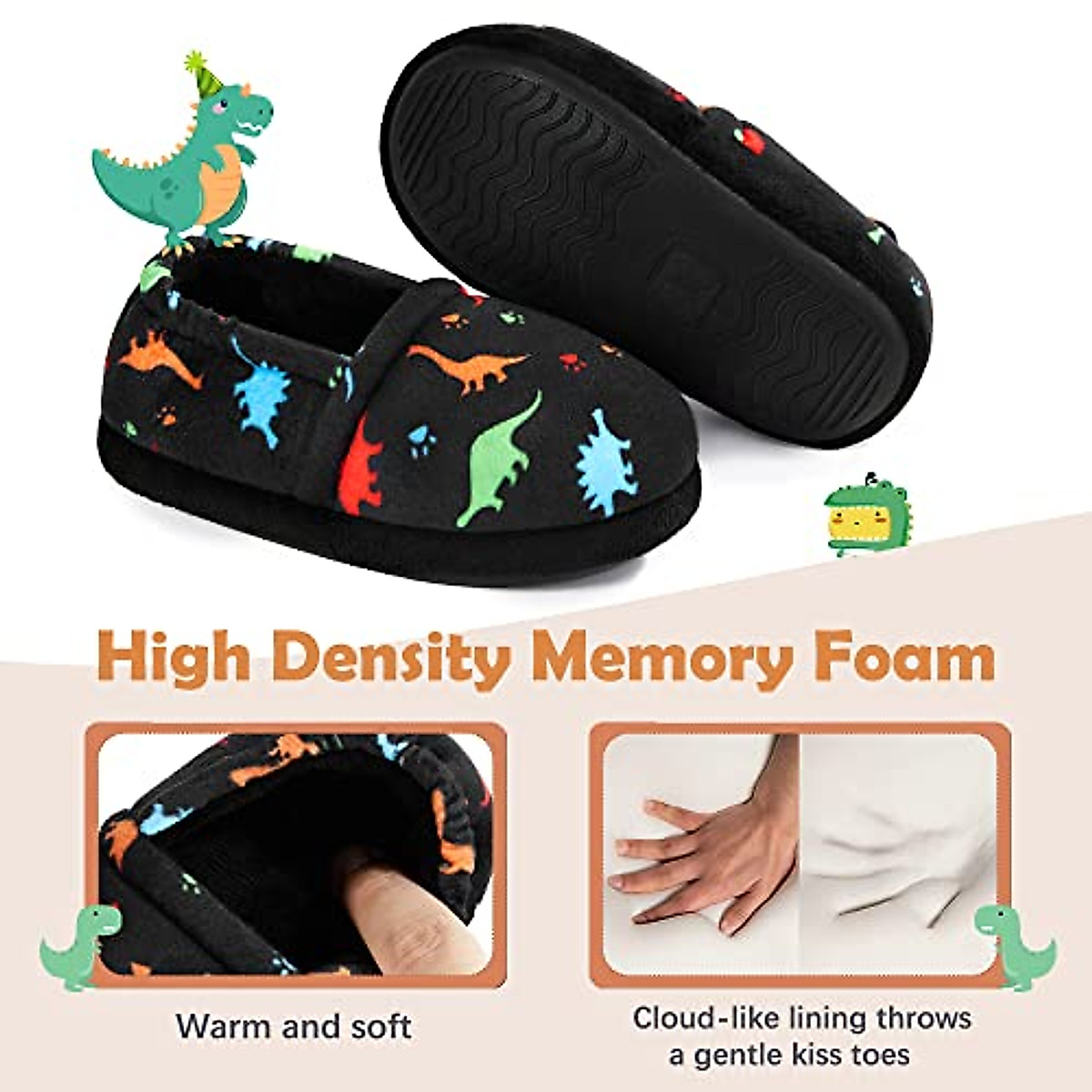 festooning Slippers for Boys Little Big Kid House Shoes Warm Cotton Memory Foam Toddler Boys Slippers with Indoor Outdoor Rubber Sole Black 7-8 M US