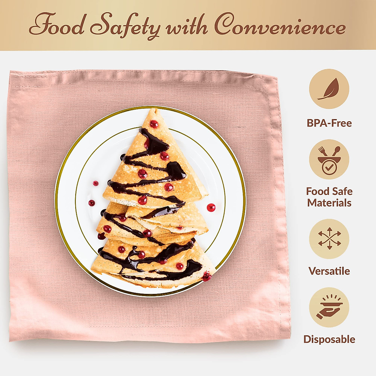 Reli. 50 Pcs Plastic Dessert Plates, Disposable (7.5 inch, White w/Gold Rim) | Small Plates for Party, Heavy Duty | Hard Plastic, for Dessert, Wedding, Birthday, Salad/Appetizer (7.5")