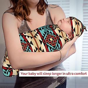 Native Southwest Aztec Navajo Newborn Swaddle Blanket Beanie Hat Sets Soft Stretchy Swaddling Sleep Sack Receiving Blanket Nursery Gift Photography Props for Baby Boy and Girl 0-6 Months (D, Color)