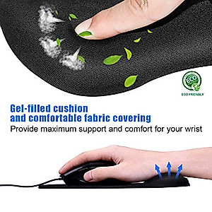 JIKIOU Ergonomic Mouse Pad with Wrist Support Gel Mouse Pad with Wrist Rest, Comfortable Computer Mouse Pad for Laptop, Pain Relief Mousepad with Non-slip PU Base for Office & Home, 9.2 x 8.1 in,Black