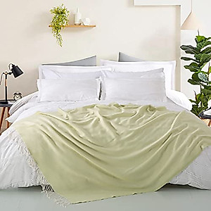 Panku Decorative Herringbone Faux Cashmere Blanket Throw with Fringe, Lightweight Soft Cashmere Like Chevron Throw Blanket with Tassels for Couch Sofa Chair, Farmhouse Boho Blanket 50x60 Sege Green