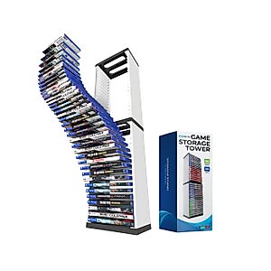 Skywin PS5 Game Holder and Video Game Storage Organizer (White) - 36 CD Storage Disk Tower for PS5 DVD Storage