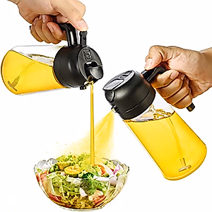 PARACITY Oil Dispenser Bottle for Kitchen, 2 in 1 Olive Oil Sprayer and Oil Dispenser, Oil Spray Bottle 500ML/ 17OZ for Cooking, Kitchen, BBQ, Air Fryer, Salad, Baking(1pcs Black)