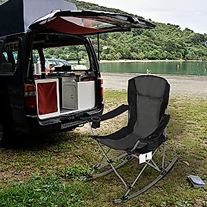 Varbucamp Camping Rocking Chair Outdoor, Folding Heavy Duty Rocker Patio Lawn Chair with High Back, Portable for Indoor Outside Garden, Black Padded Back