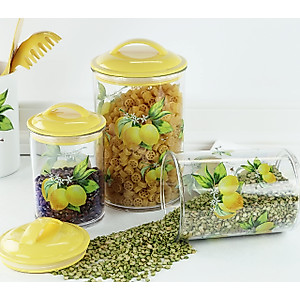 Reston Lloyd Calypso Basics, Airtight, Fresh Lemons with Honey Bees 6pc Acrylic Canister Set, Air Tight Lids, Set of 3, 11419