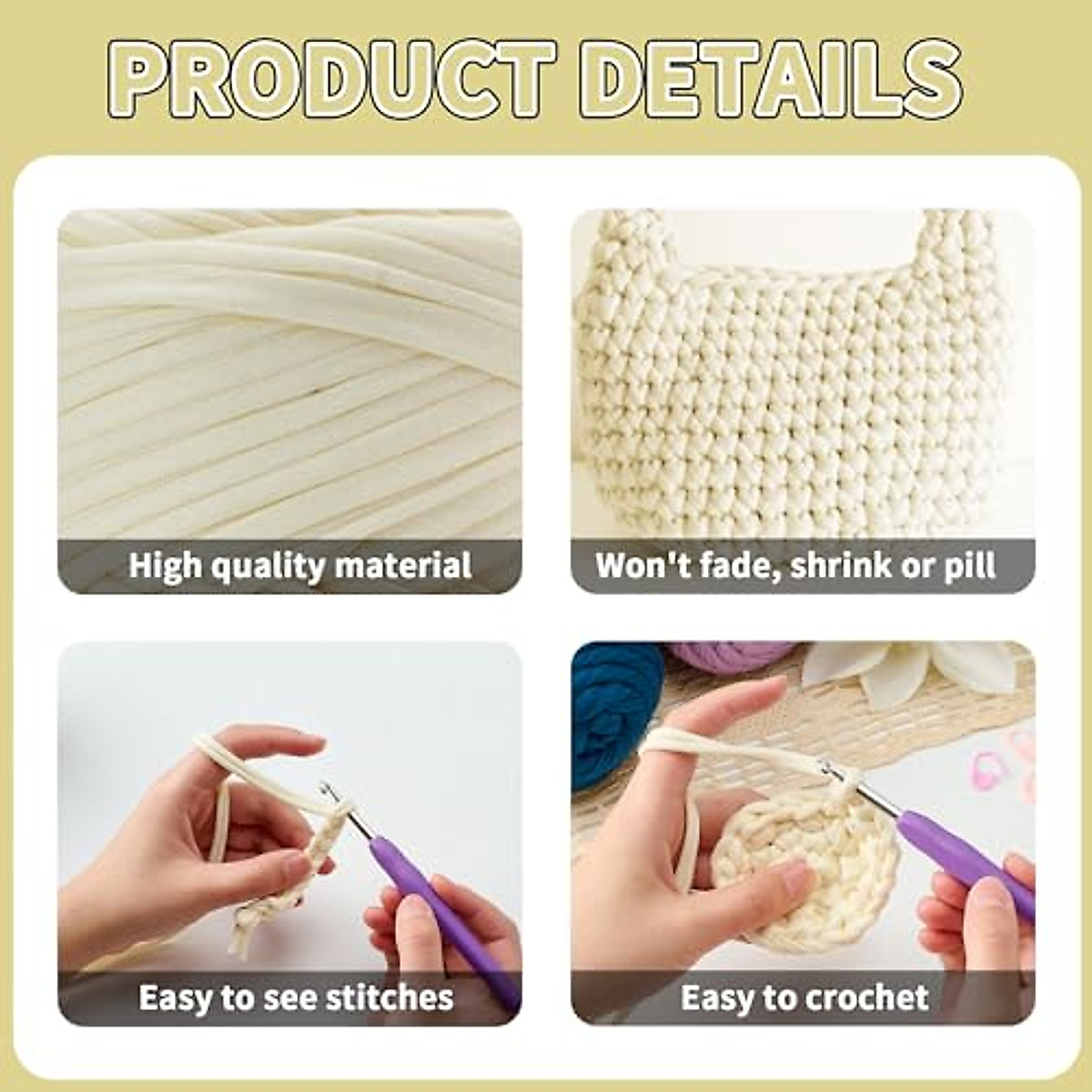 Comtest T-Shirt Yarn Knitting Yarn for DIY Bag Blanket Cushion Handmade Crochet Elastic Fabric Yarn 0.88Lb Milk White