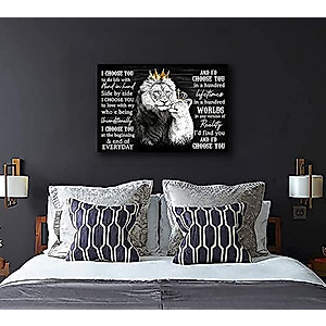 The Lion King and Queen with Crown Wall Art African Wild Animals Canvas Prints Pictures Black and White Modern Giclee Framed Artwork for Bedroom Bathroom Office Wall Decor Ready to Hang 24x16 inch
