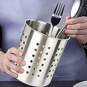 Stainless Steel Utensil Holder Kitchen Holder Restaurant Cooking Utensil Holder for Forks Spatula, 5.3'' x 5.1" Round Utensil Organizer