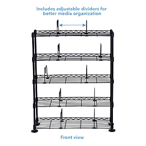 Atlantic Maxsteel 8-Tier Heavy Gauge Steel Wire Storage Shelving, in Black – PN 3020 & Maxsteel 5 Tier Shelving - Heavy Gauge Steel Wire Media Shelving for 275 CDs,152 DVDs, PN3010 in Black