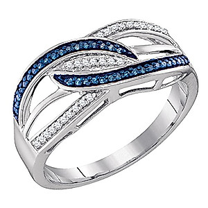 Dazzlingrock Collection 0.13 Carat (Cttw) Sterling Silver Round Blue & White Diamond Women Split Shank Cocktail Ring, Size 6.5