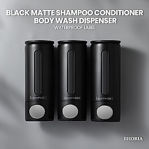 EHORIA Shampoo and Conditioner Dispenser,Shampoo Dispenser for Shower,Soap Pump for Shower(17.6 oz Triple) (Black)
