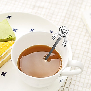 Haishell 4 Pcs Cat Coffee Spoon Stainless Steel Dog Dessert Spoon Drink Spoons Mixing Spoon Milkshake Spoon Tableware Kitchen Supplies,Silver