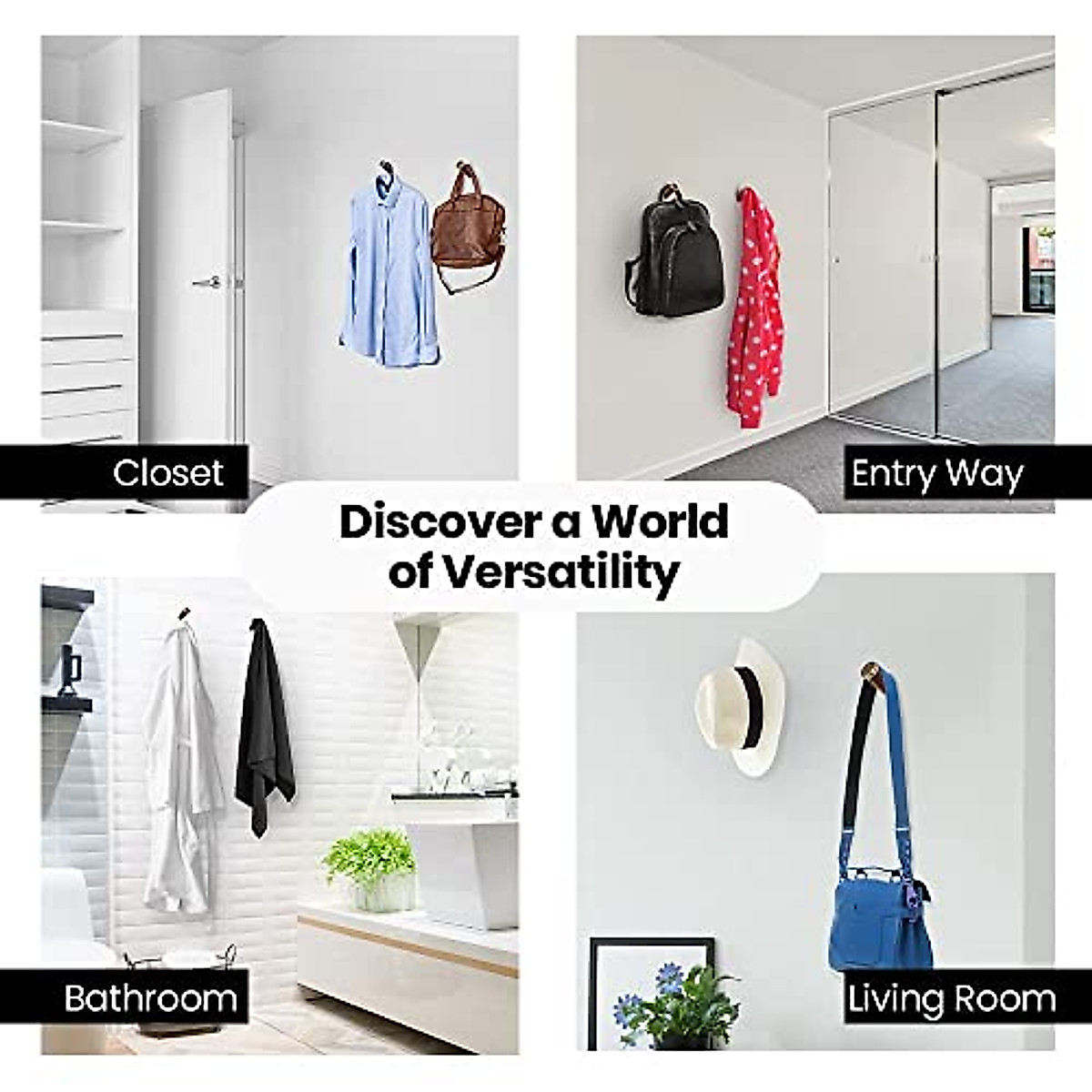 Pillarr Wooden Wall Hooks with Brass Cap and Mounting Hardware - Angled Wood Wall Hooks Set of 2 Wooden Pegs for Hanging - Decorative Hooks for Hat, Bag, Coat, Towel