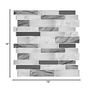 STICKGOO Thicker Design Peel and Stick Tile Backsplash, 12”×12”Stick on Backsplash for Kitchen, Self Adhesive Tile Stickers for Kitchen Backsplash and Bathroom(10 Sheets, Gray)