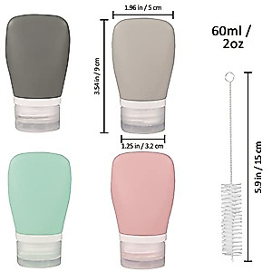 TACYKIBD 4Pcs Squeeze Salad Dressing Bottles, Leakproof Mini Sauce Condiment Bottles and Dressing to Go for Lunch, Portable Salad Dressing Container with 2Pcs Cleaning Brush (2OZ, 60ML)