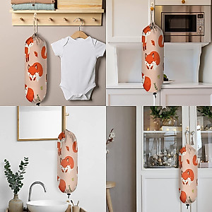 Casual Fox Plastic Bag Holder Wall Mount Grocery Bag Holder Reusable Trash Bag Organizer Washable Large Grocery Bag Storage Dispenser ​for Kitchen Pantry