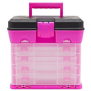 Juvale Pink Tackle Box for Women, 4 Drawer, 13 Compartment Tool Storage Organizer for Crafts, Dolls, Nail Kits, Sewing (10 x 10 Inches)