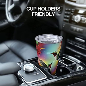Groamaup 20oz Hummingbirds Stainless Steel Insulated Tumbler with Lid and 3pcs Straw Sets, Watercolor Car Cup for Cold and Hot Drinks, Coffee Mug for Travel Office and Home Use