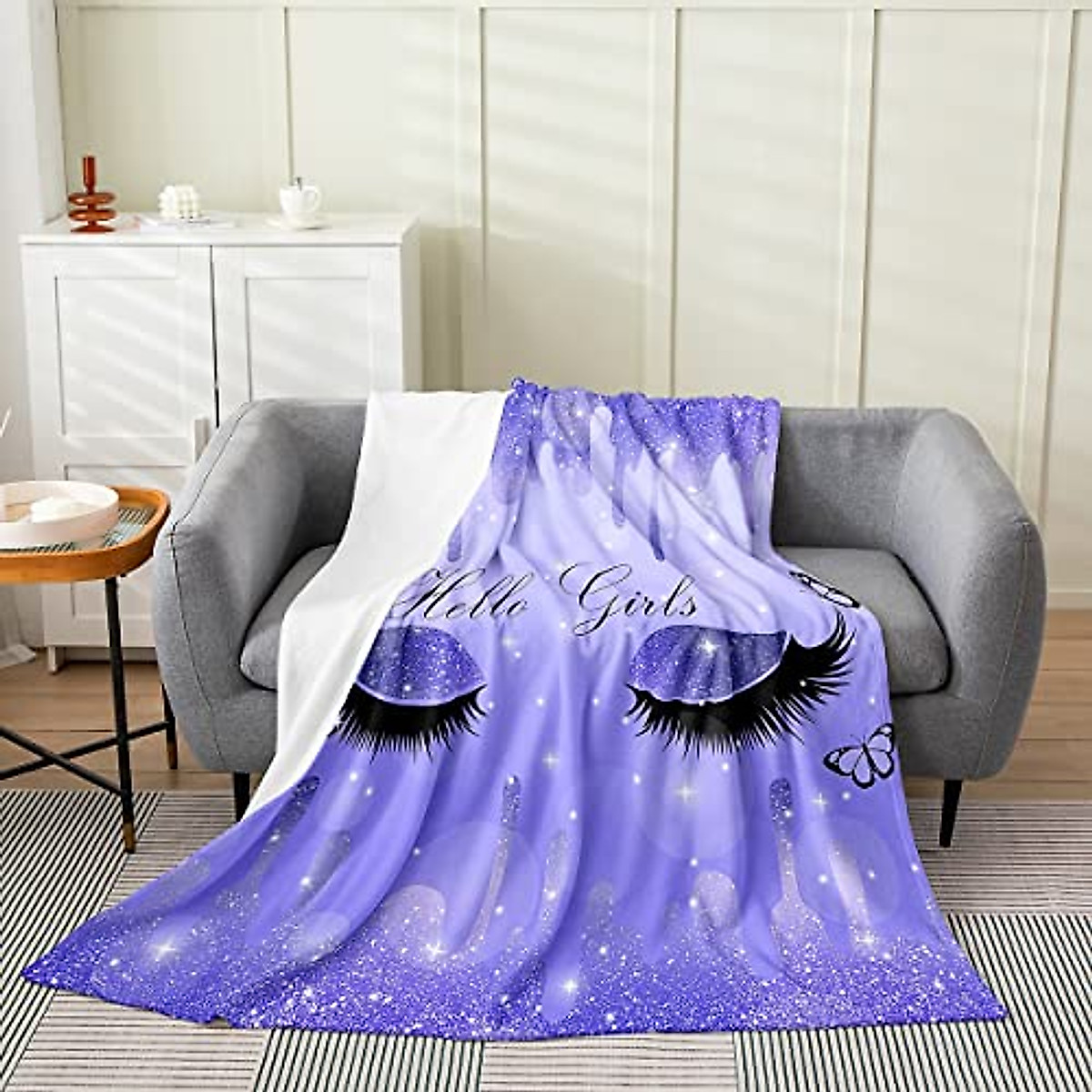 Erosebridal Gradient Eyelash Throw Blanket 40x50 Inch,Gradient Blue Starry Sky Fleece Blanket for Youth,Chic Bling Bling Lash Flannel Blanket Sofa Bed Couch Decor,Butterflies Fluid Ink Bed Blanket