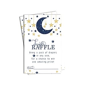 Twinkle Little Star Diaper Raffle Tickets, Celestial Baby Shower Games for Prizes, Navy and Gold Baby Shower Diaper Raffle Invitation Insert Cards, 50 Pack