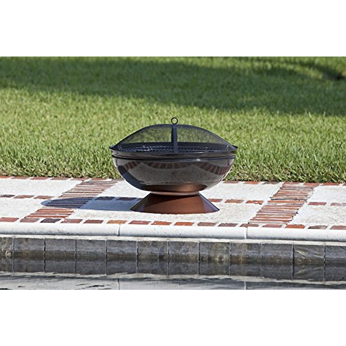 Fire Sense 62242 Fire Pit Degano Round Wood Burning Lightweight Portable Outdoor Firepit Backyard Fireplace Also Included Wood & Cooking Grate - Black Copper - 26"