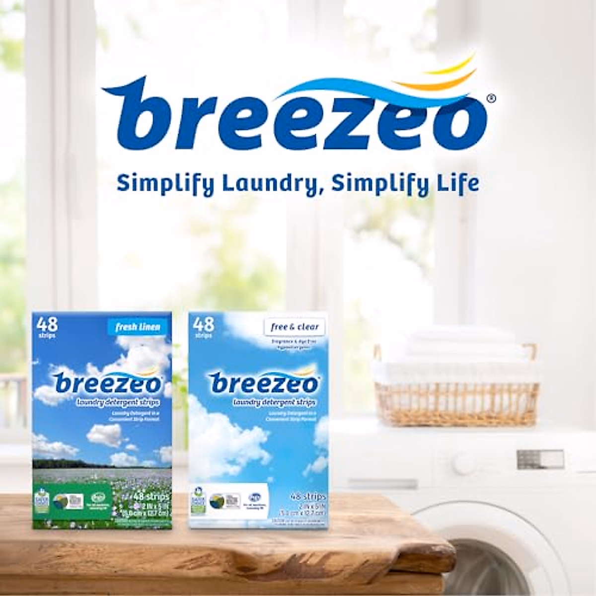 Breezeo Laundry Detergent Strips (48 strips) - Fresh Linen Scent - More Convenient than Pods, Pacs, Liquids or Powders – Great for Home, Dorm, Travel, Camping & Hand-Washing