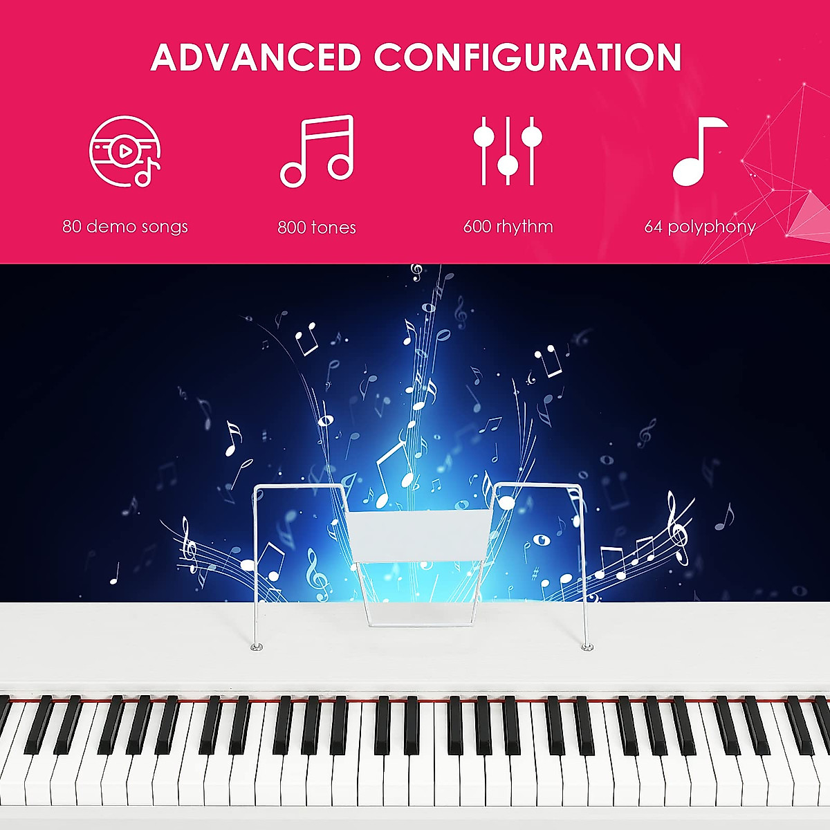 Safeplus Digital Piano 88 Key Full Size Weighted Keyboard, Electric Piano Portable with Sustain Pedal Power, Supply for Beginner Adults Practice (White)