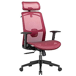 Furmax Ergonomic Office Chair Executive Chair with Mesh Seat High Back Computer Desk Chair with Adjustable Headrest Lumbar Support Armrest Rolling Task Chair with Clothes Hanger (Red)