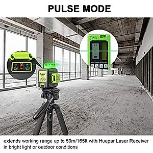 Huepar 3D Cross Line Self-leveling Laser Level 3 x 360 Green Beam Three-Plane Leveling and Alignment Laser Tool, Li-ion Battery with Type-C Charging Port & Hard Carry Case Included - B03CG Pro