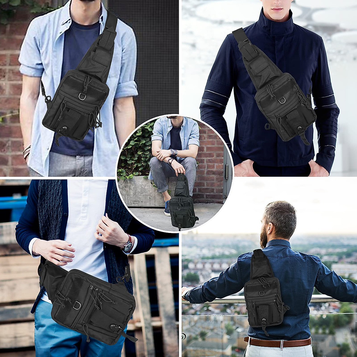 LarKoo Tactical Chest Sling Pistol Bag Concealed Carry Handgun Chest Crossbody Pack Holster Shoulder Bag for Right Left Hand Ambidextrous