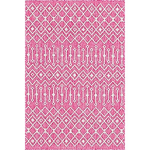 Unique Loom Outdoor Trellis Collection Area Rug - Tribal Trellis (4' 1" x 6' 1" Rectangle, Fuschia/ Gray)
