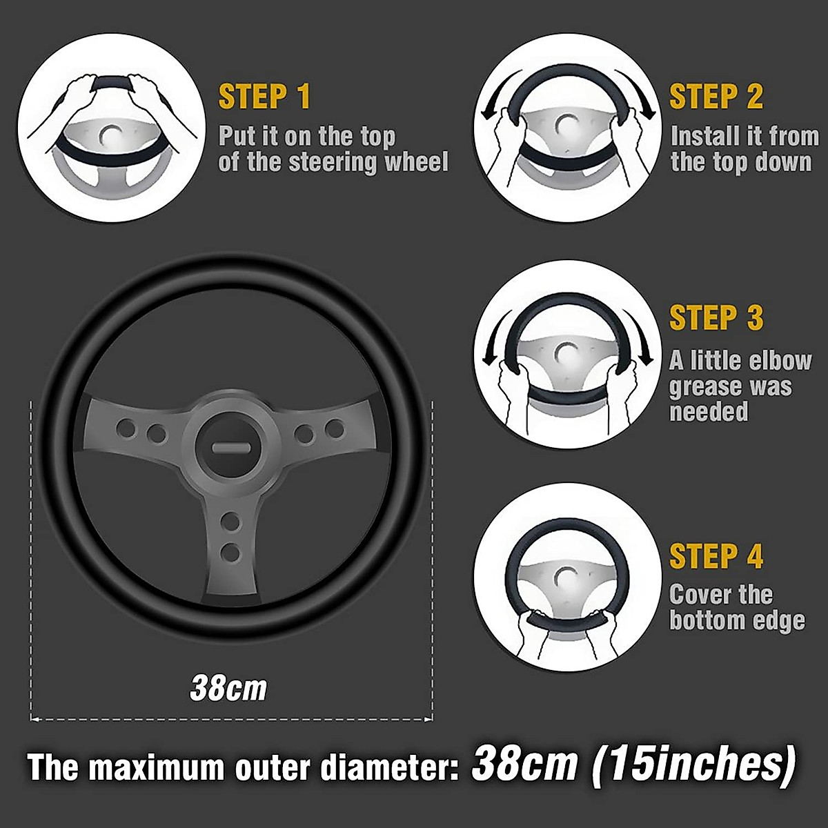ZHOL Cow Print Steering Wheel Cover, Universal 15 inch Breathable Microfiber Leather Anti-Slip Car Steering Wheel Protector for Women Men, Black&White