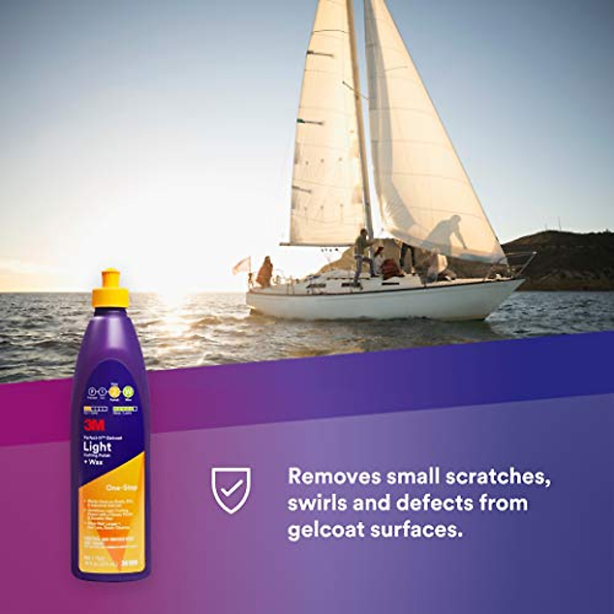 3M Perfect-It Gelcoat Light Cutting Polish + Wax, 36109, 1 Pint, One-Step Process, Removes Scratches and Swirls, Light Oxidation Remover for Boats and RVs