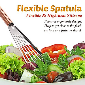 Slotted Spatula Flexible Stainless Steel Spatula with Silicone Top Soft Edge Slotted Spatula Turner with Golden Handle (2, Black)