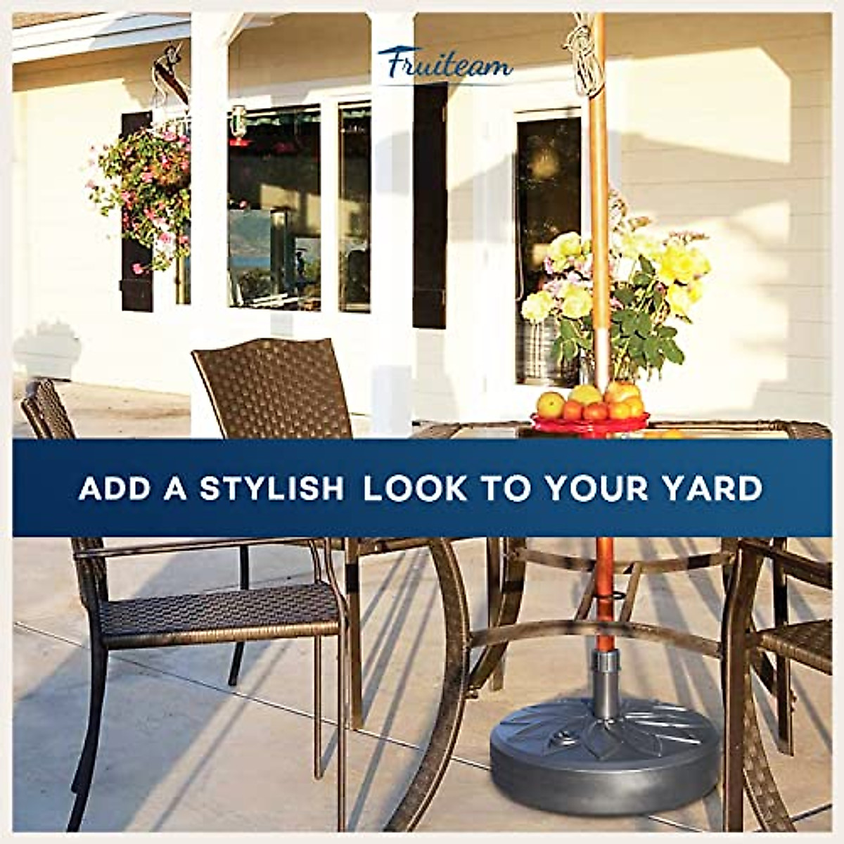 FRUITEAM 48.5Lbs Fillable Weight Patio Umbrella Base Heavy-Duty Recyclable Plastic Round Base Water & Sand Filled Umbrella Stand for Garden, Backyard