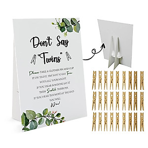 Greenery Don't Say Twins Game （1 Sign and 50 Mini Natural Clothespins） Don't Say Baby Baby Shower Game, Baby Shower Decorations, Baby Shower Games Gender Neutral, Green Leaves Baby Shower (DS21)