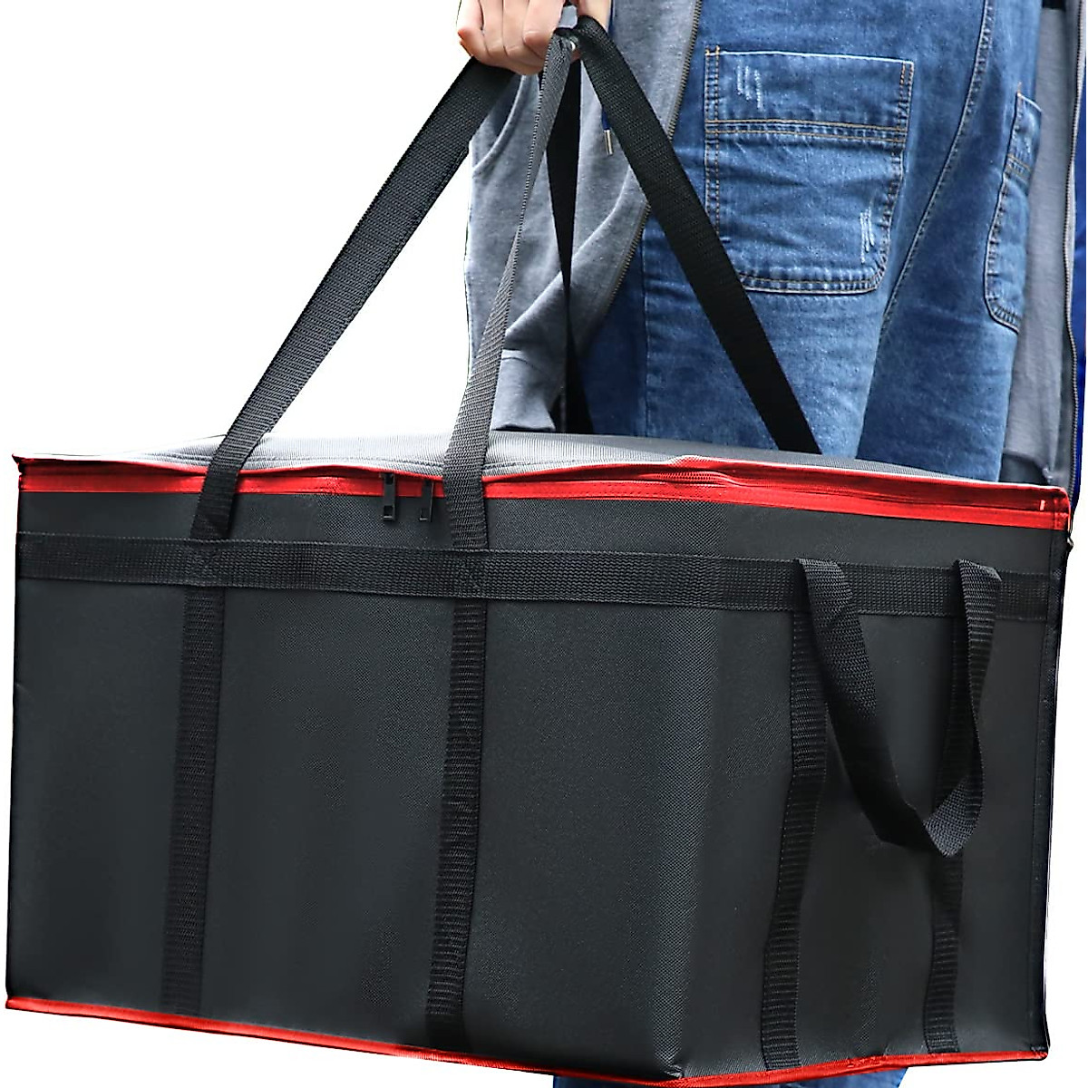 musbus For doordash catering bag 22x14x13 Black Red Insulated Food Delivery Bag Cooler Bags Keep Food Warm Catering Therma for doordash Catering Cooler BagsTherma Shopper hot XXXL 22w x 14 lx 13d