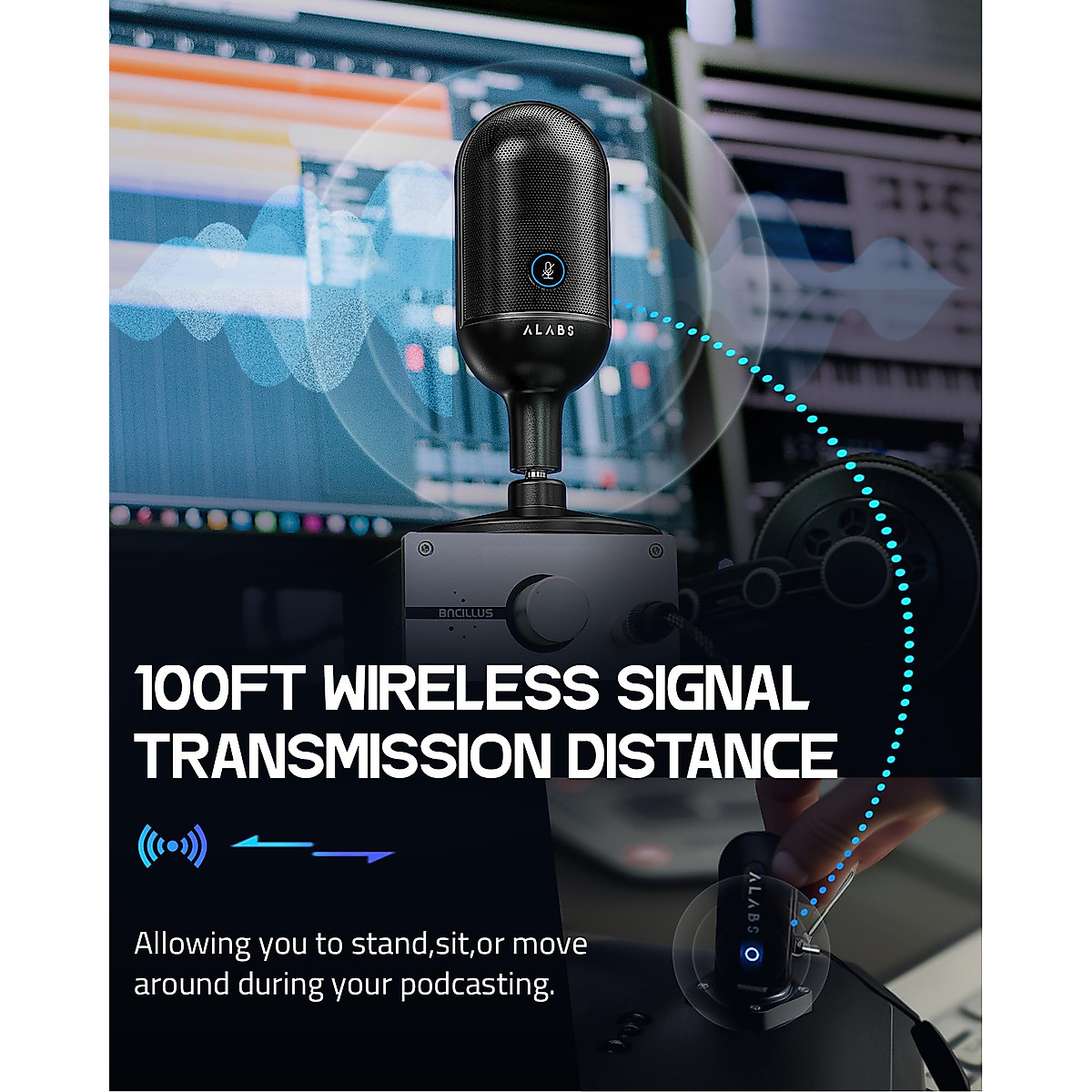ALABS USB Wireless Cardioid Condenser Microphone for Podcast,Gaming and Home Office,100ft Signal Transmission Distance,Streaming Mic with LED Quick Mute Indicator and Noise Cancelling for PC,Mac