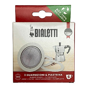 Bialetti 3 Replacement Seals and 1 Filter for 6 Cup Moka Express Blister Pack
