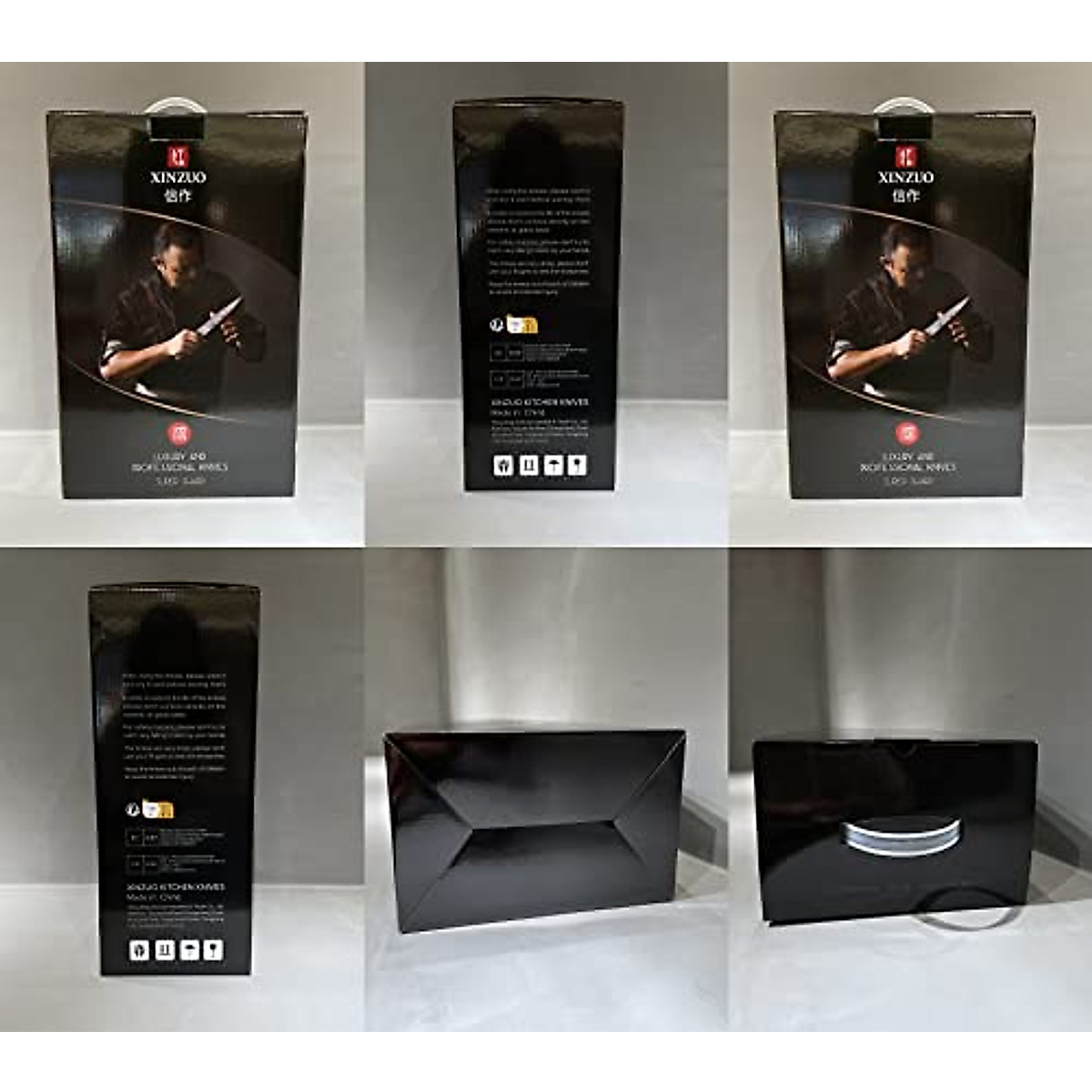 XINZUO 7PC Damascus Steel Kitchen Knife Set with Acacia Wood Block,Multifunctional Kitchen Scissors,Professional Sharp Chef Knife Forged Vegetable Knife with Pakkawood Handle- He Series