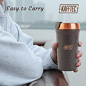 Coffee Tumbler Travel Coffee Mug 16oz, KAFFTEC Stainless Steel Inner Coffee Grounds Material Outer, Coffee Mug Suitable for Hot/Ice Coffee, Beer and Tea (1 Pack)