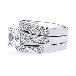 BERRICLE Sterling Silver Solitaire Wedding Engagement Rings 3 Carat Cushion Cut Cubic Zirconia CZ Ring Set for Women, Rhodium Plated Size 9