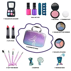 Kids Makeup Set for Girls - Non Toxic Washable Mermaid Makeup, Toys for Girls 5-7, 8-12， Mermaid Toys for Girls, Real Make Up for Little Girl，Party Gifts for Halloween Christmas Birthday