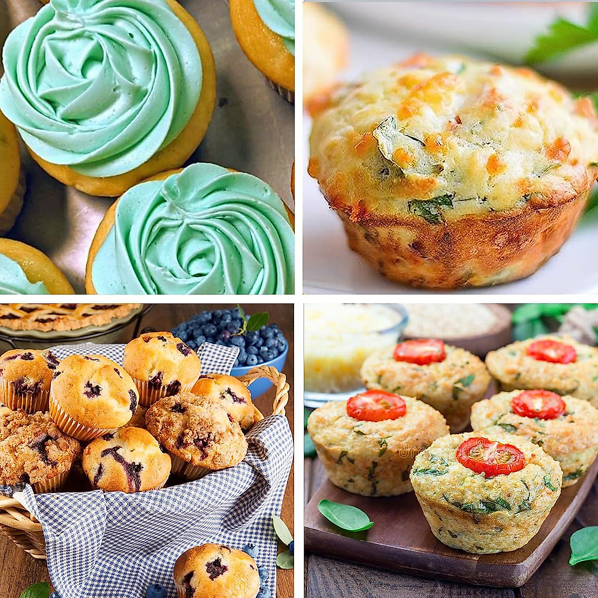 JEWOSTER Non-Sticky Silicone Muffin Pan—Muffin Molder for Muffins and Cupcakes—Cupcake silicone molder—Baking Accessory—12 X Muffin Molders (12-Red+Blue)