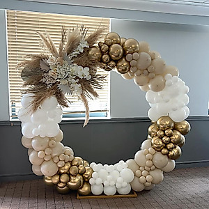 White Sand Gold Balloons Garland Arch Kit,160PCS White Nude Balloons with Metallic Chrome Gold Latex Balloons for Boho Wedding Baby Bridal Shower Engagement Anniversary Birthday Decorations Backdrop