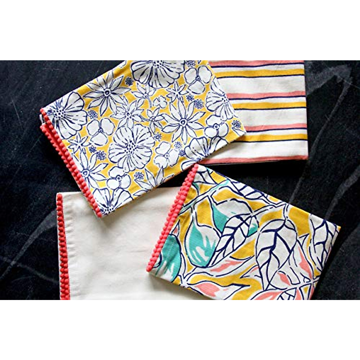 TARAN LIVING Dish Towels for Kitchen - 18x28 Inch, Printed Floral Yellow Tea Towels for Bar, Restaurant and Dishcloths - Pack of 4