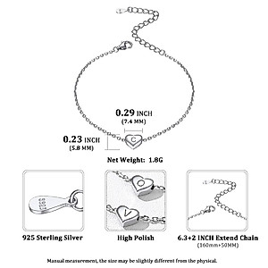 ChicSilver Womens Heart Bracelet 925 Sterling Silver Simple Letter C Alphabet Heart Charm Bracelet Dainty Heart Initial Bracelet