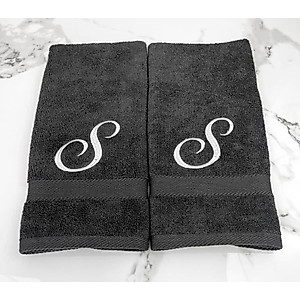 Liberty21 Monogrammed Personalized Name Hand Towels. Custom Embroidered Towels. Set of Two. (Grey)