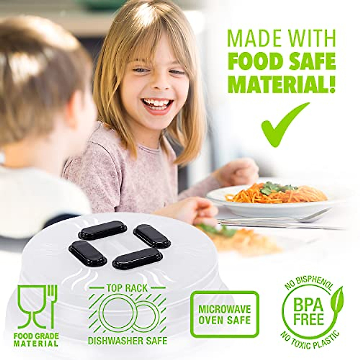 HOVER COVER Magnetic Microwave Cover for Food | Clear Microwave Splatter Cover | Microwave Plate Cover with Steam Vents | Food Grade Dish Cover | BPA-Free | Dishwasher Safe | Black Collapsible
