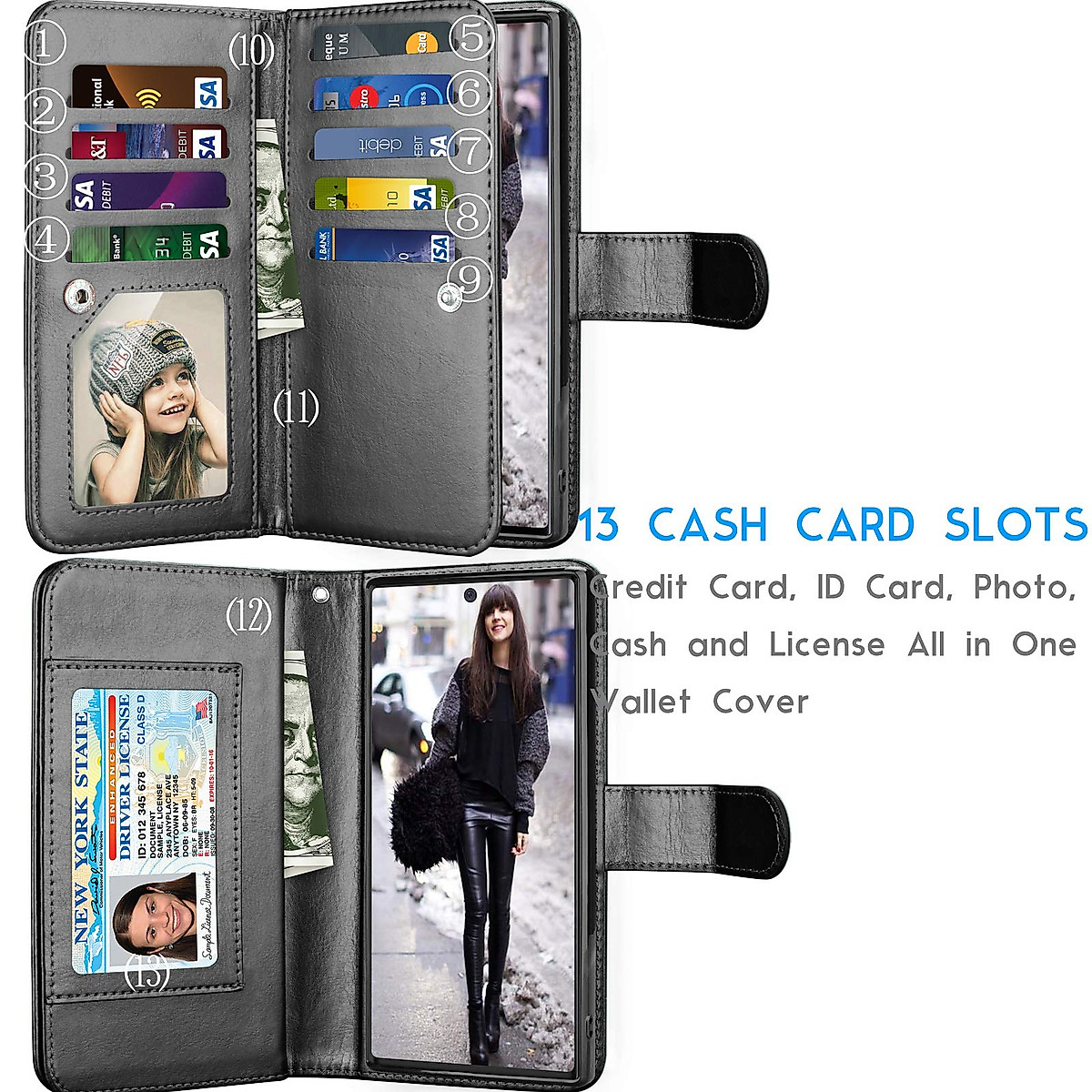 Galaxy Note 10 Plus Case, Galaxy Note 10+ Wallet Case, Luxury Cash Credit Card Slots Holder Carrying Folio Flip PU Leather Cover [Detachable Magnetic Hard Case] Kickstand for Samsung Note10+ [Black]